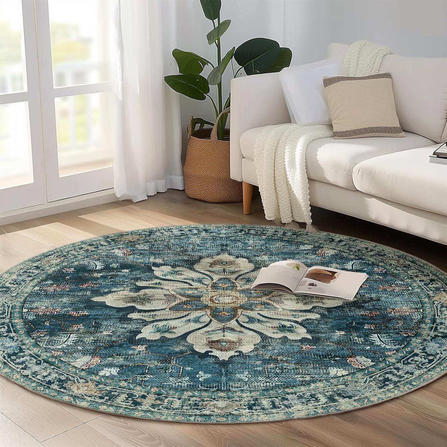 Area Rugs 3’x5′ Washable Non-Slip, Floral Vintage Distress Print ...