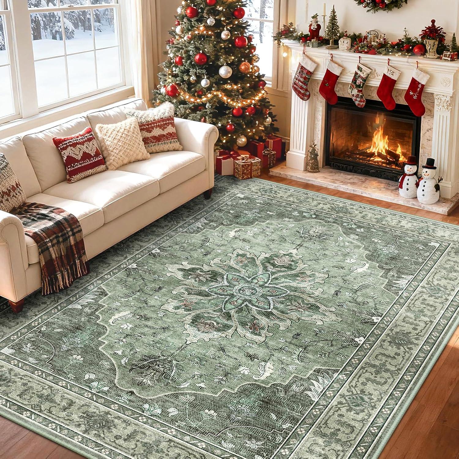 Area Rugs 3’x5′ Washable Non-Slip, Floral Vintage Distress Print ...
