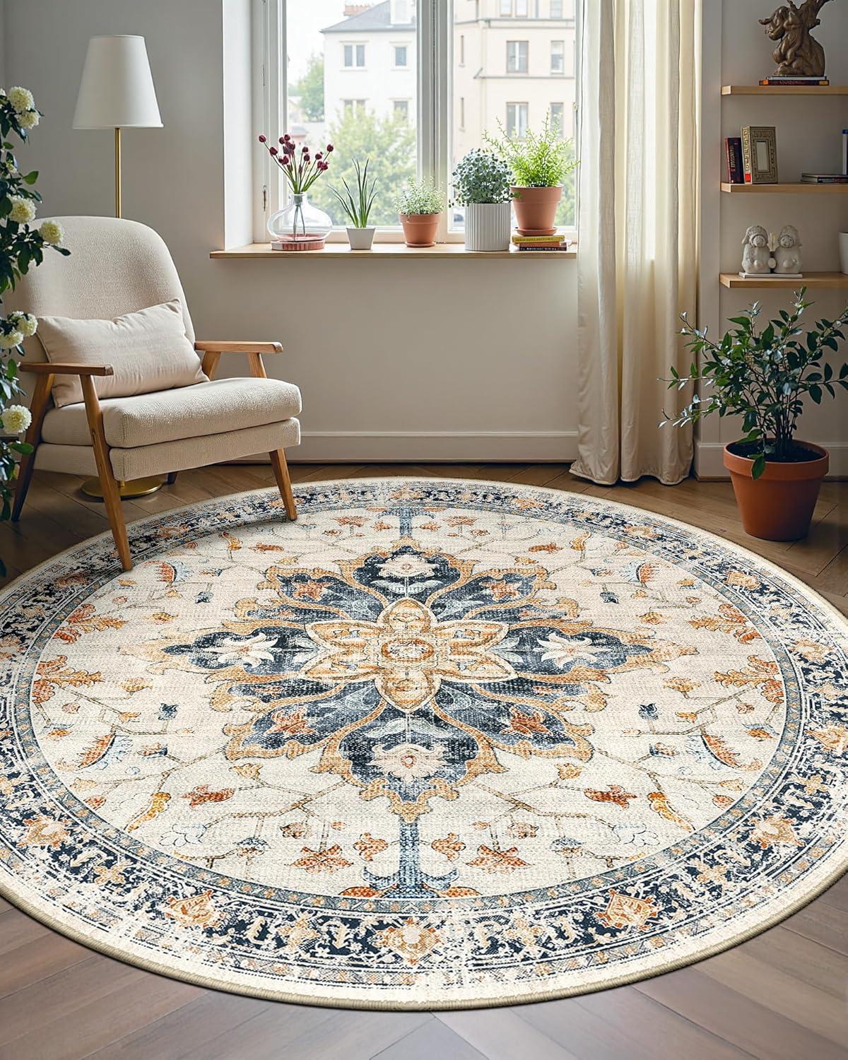 Area Rugs 3’x5′ Washable Non-Slip, Floral Vintage Distress Print ...