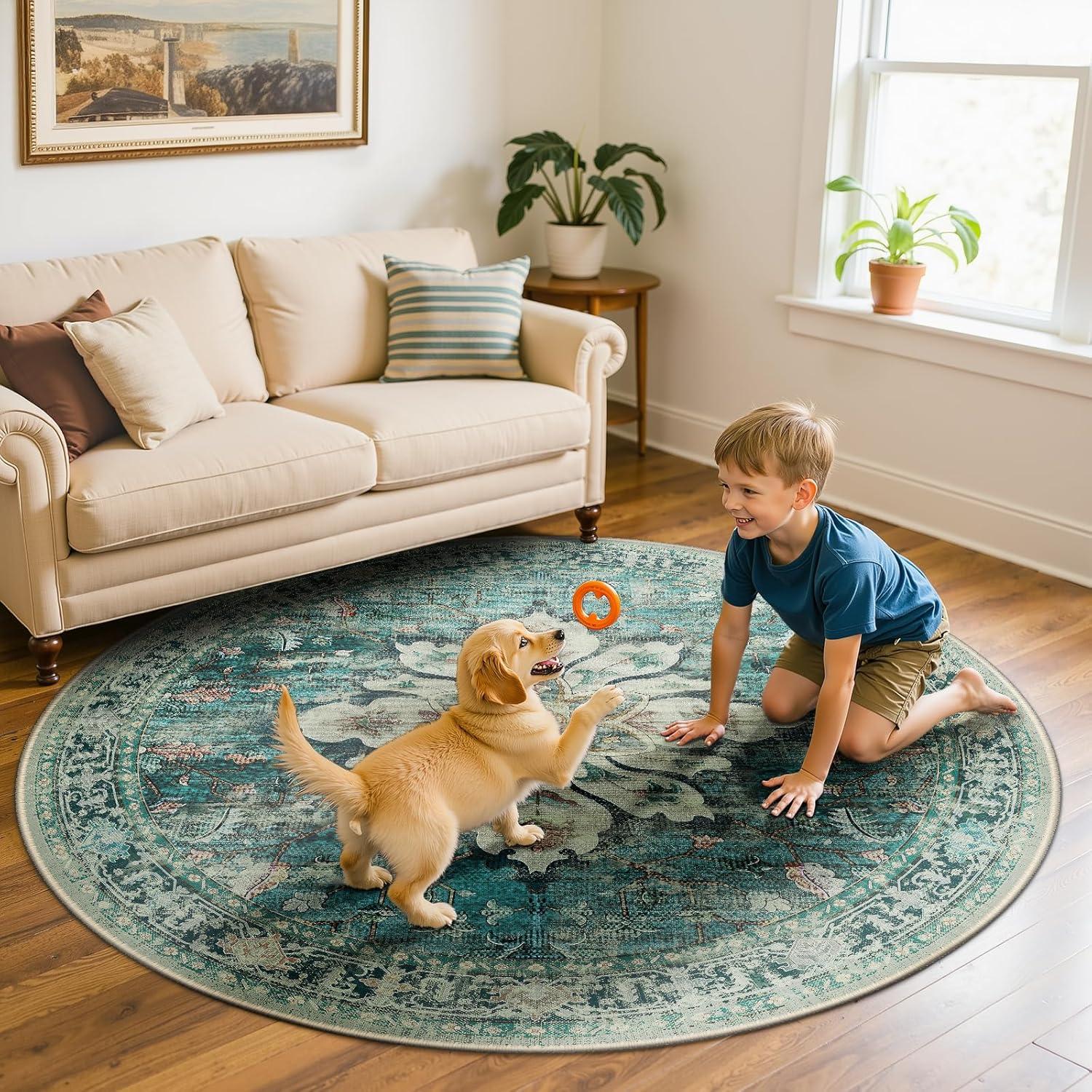 Area Rugs 3’x5′ Washable Non-Slip, Floral Vintage Distress Print ...