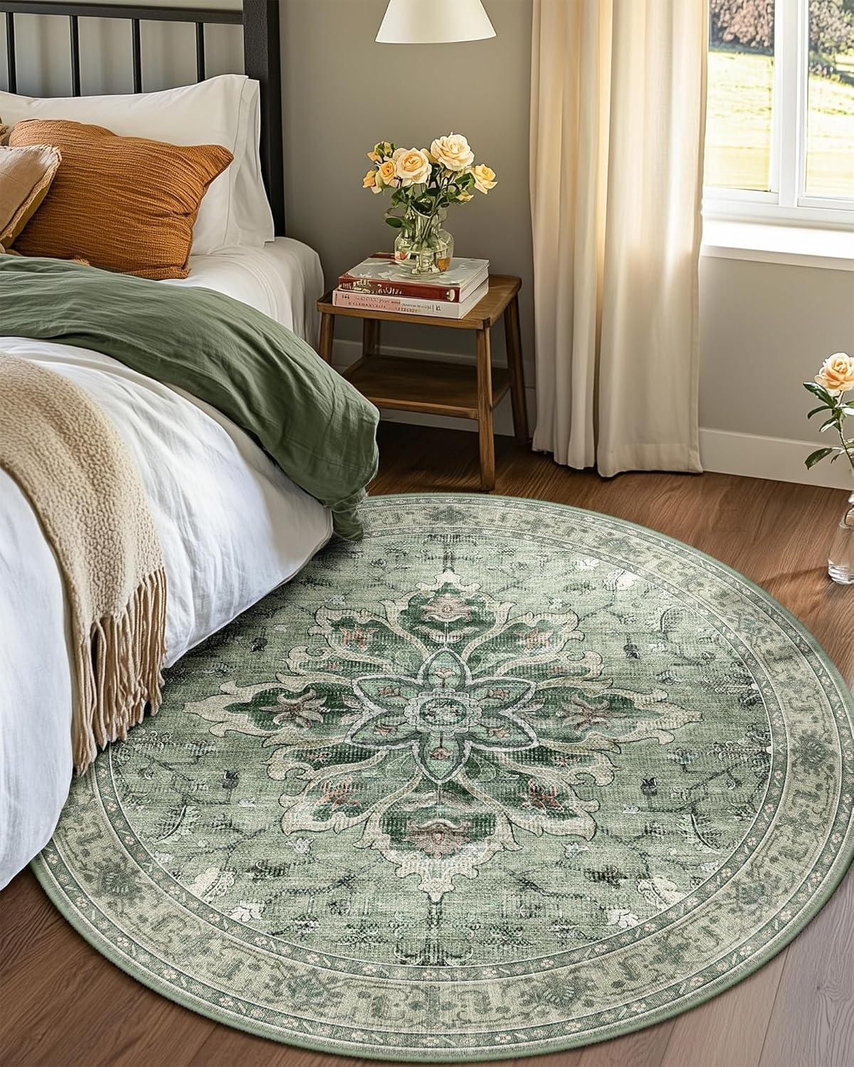 Area Rugs 3’x5′ Washable Non-Slip, Floral Vintage Distress Print ...