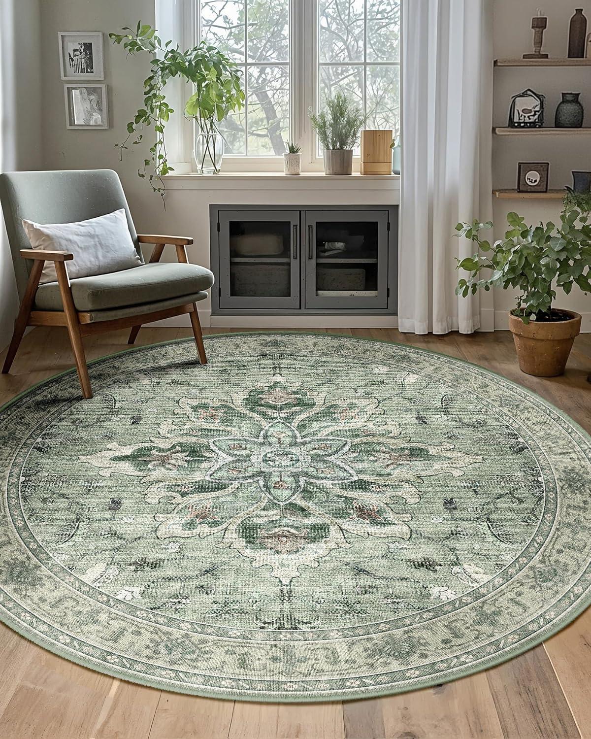 Area Rugs 3’x5′ Washable Non-Slip, Floral Vintage Distress Print ...