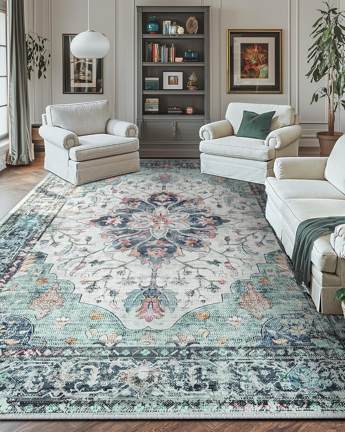 Area Rugs 3’x5′ Washable Non-Slip, Floral Vintage Distress Print ...