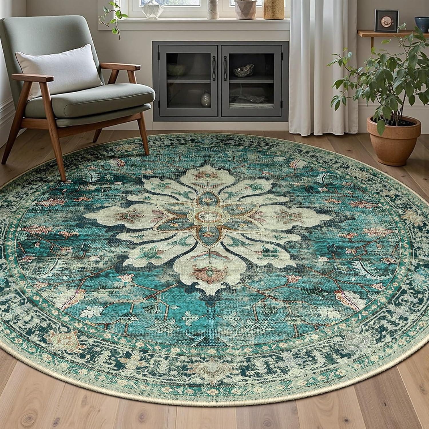 Area Rugs 3’x5′ Washable Non-Slip, Floral Vintage Distress Print ...