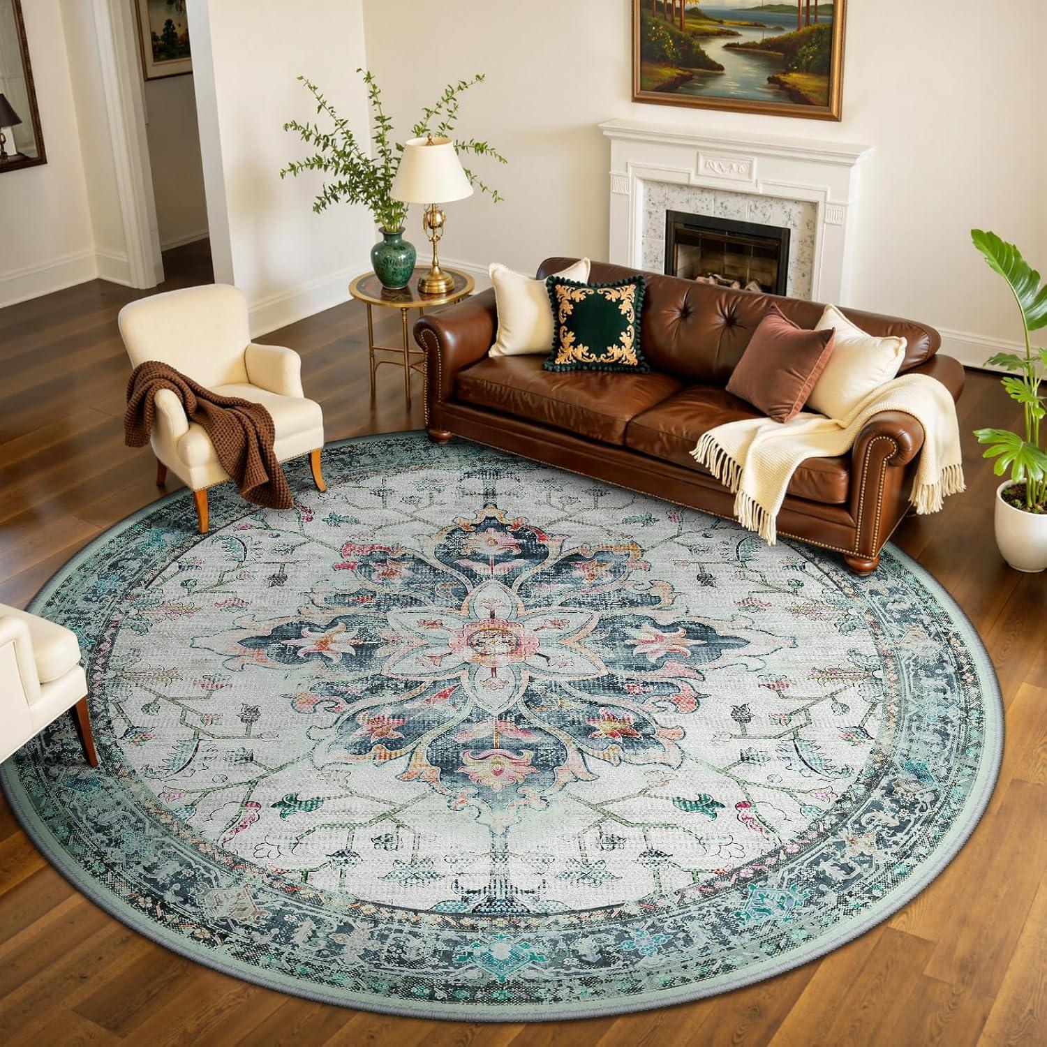 Area Rugs 3’x5′ Washable Non-Slip, Floral Vintage Distress Print ...