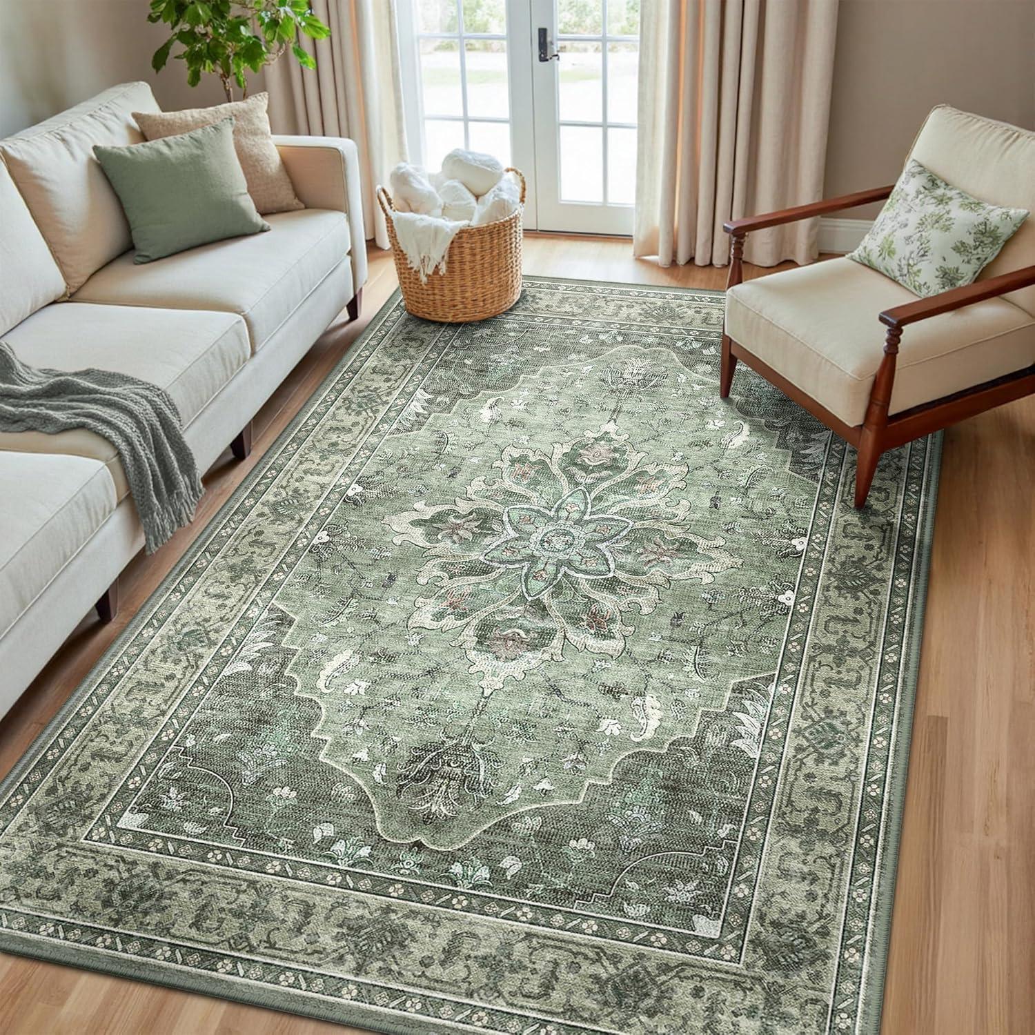 Area Rugs 3’x5′ Washable Non-Slip, Floral Vintage Distress Print ...