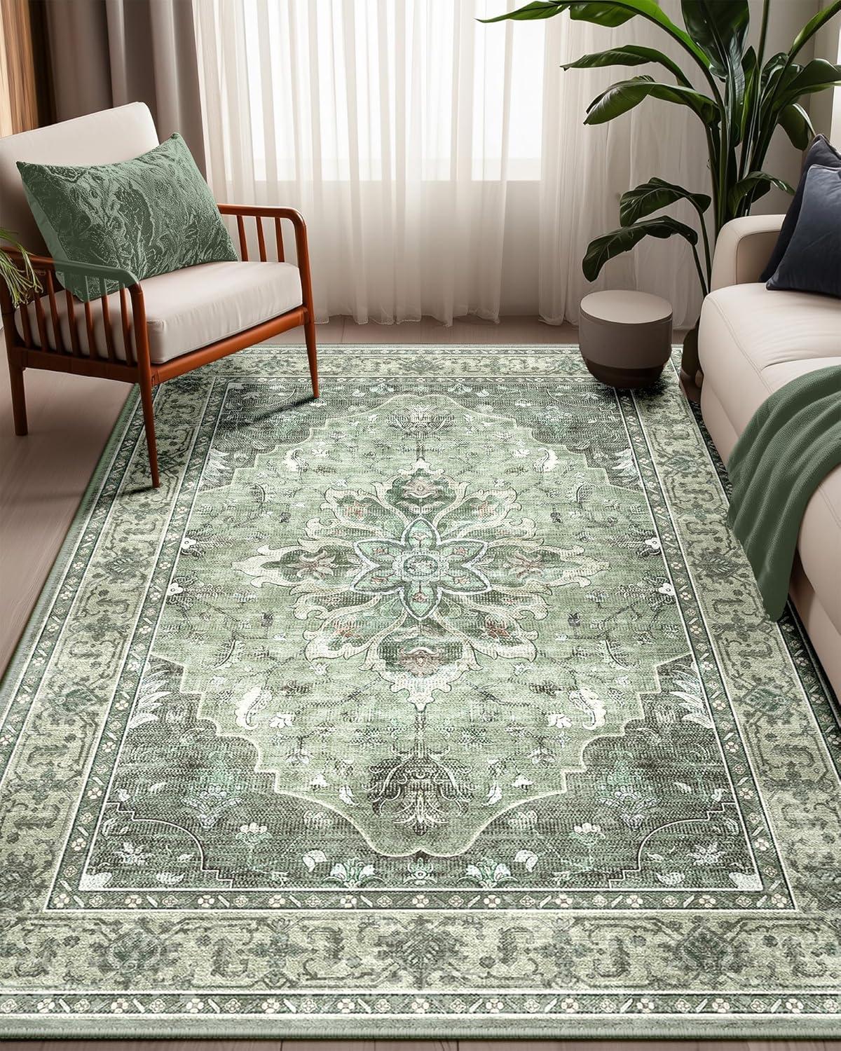 Area Rugs 3’x5′ Washable Non-Slip, Floral Vintage Distress Print ...